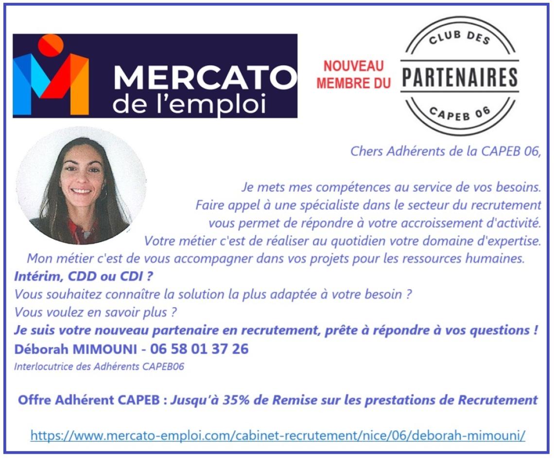 Bienvenue à notre nouveau partenaire le MERCATO de l'Emploi! ・ CAPEB